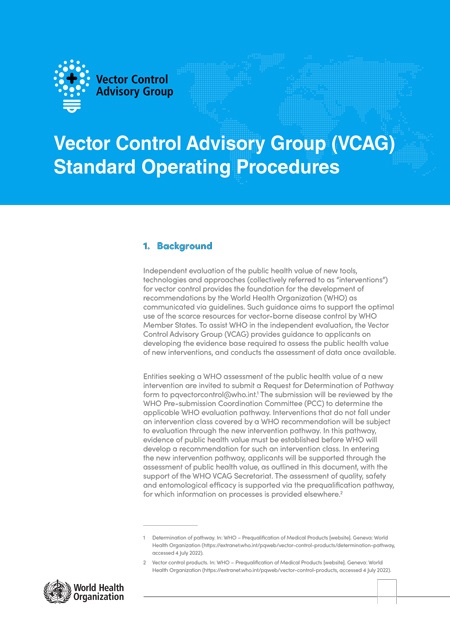 Standard Operating Procedures of the Vector Control Advisory Group (VCAG)