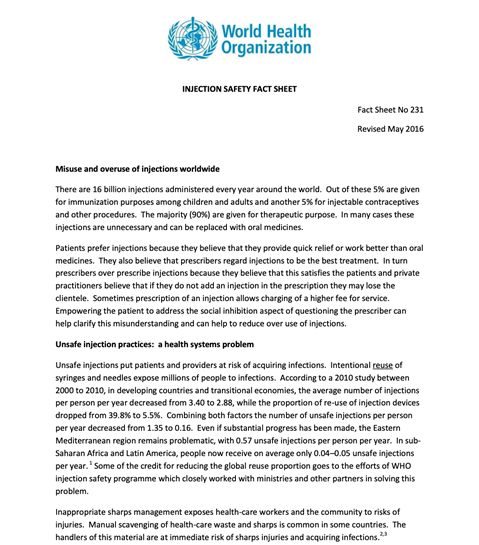 Injection safety fact sheet