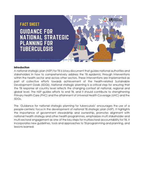 Factsheet Guidance for National Strategic Planning for Tuberculosis